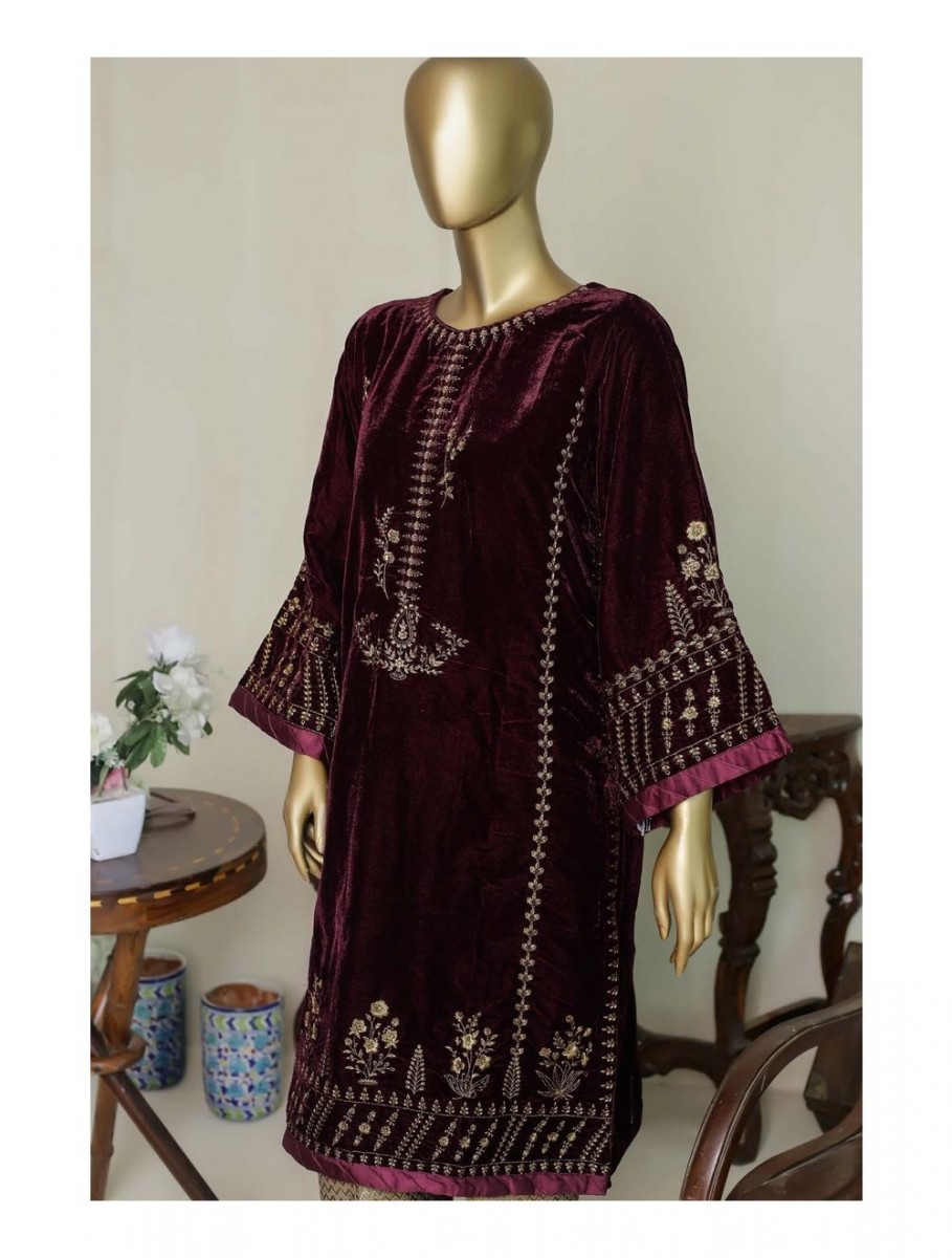 Bin Saeed Velvet Embroidered Kurti Collection Design 06 - Lawncollection.pk