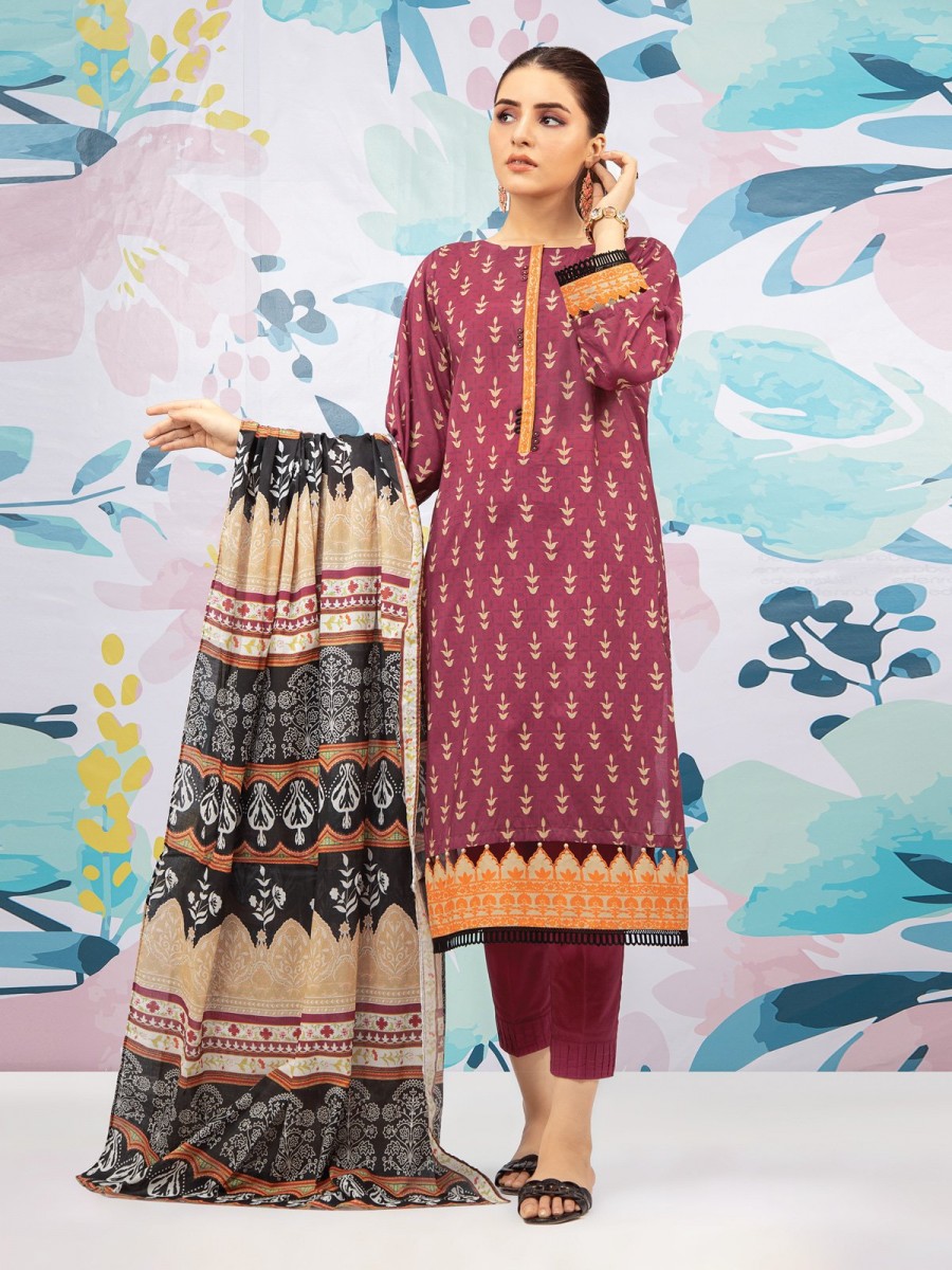 Edenrobe Women Unstitched Allure Khaddar Ewu22a3 23429 Magenta Printed Khaddar 3 Piece ...