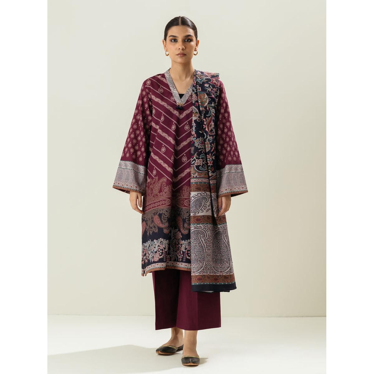 Morbagh By Beechtree Dehleez 3 Pc Unstitched Suit Dried Thyme Printed 3p Khaddar 378611919 Pk ...