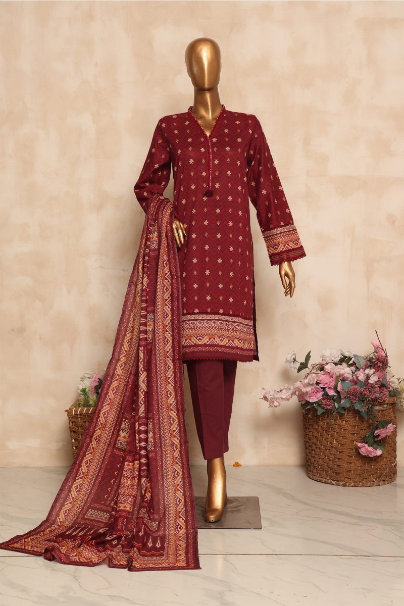 Sada Bahar Stitched 3 Piece Printed Lawn Collection2023 Dpl 1090 Maroon ...