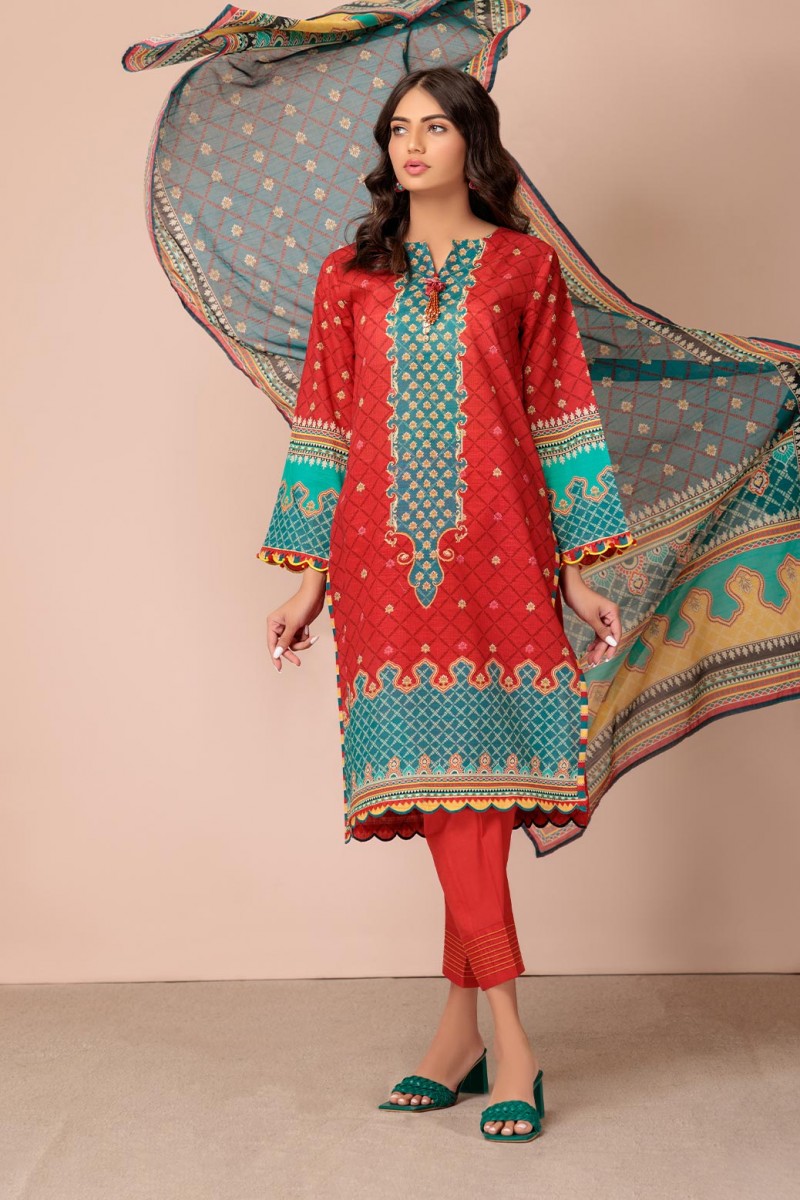 Bonanza Satrangi Stitched Ready To Wear Red Lawn 3 Piece Sas233p98 ...